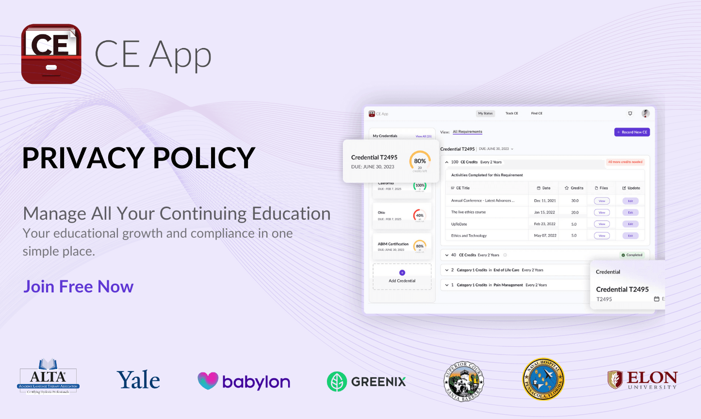 Privacy | CEApp - Continuing Education (CE) Tracking